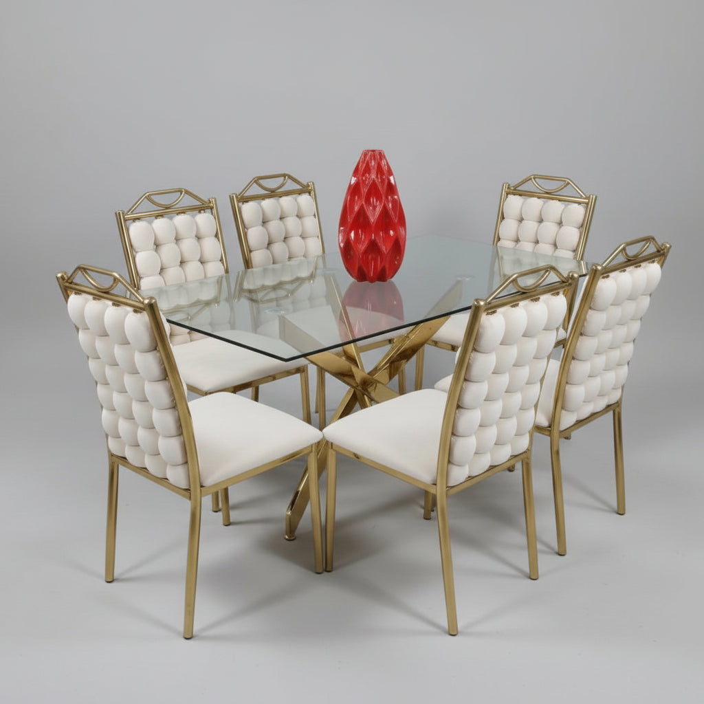 Bubble Dining Set 6+1 Grey & Gold | 7-Piece Dining Set | Dongmo ...